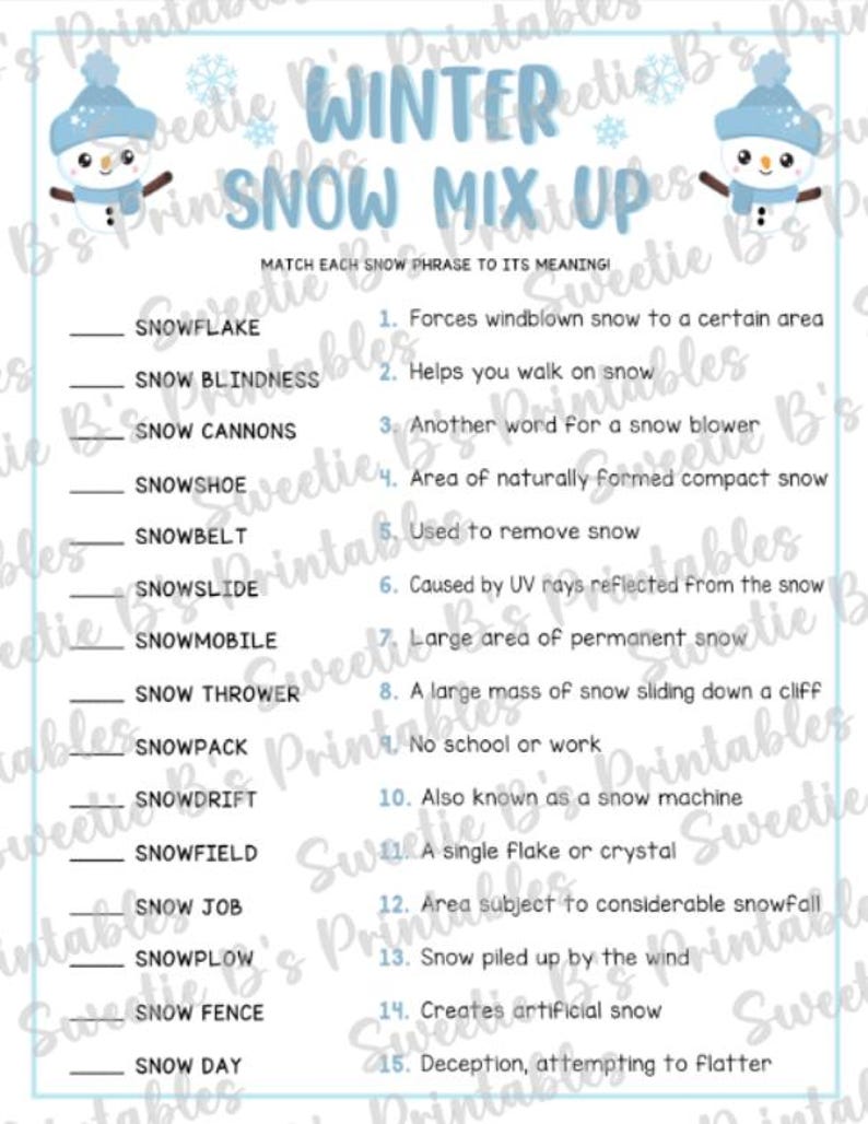 INSTANT DOWNLOAD Winter Snow Trivia Game Printable - Holiday Game ...