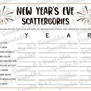 INSTANT DOWNLOAD New Year's Eve Scattergories Printable Game Bundle NYE ...