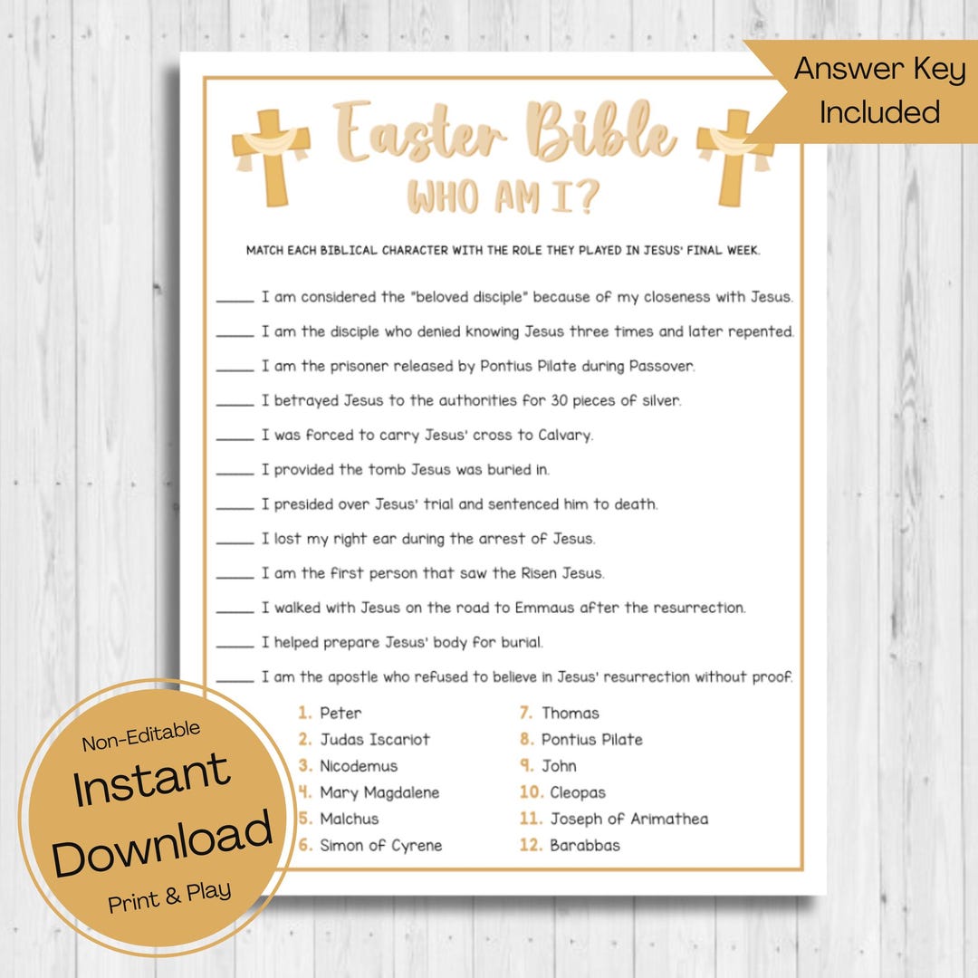 INSTANT DOWNLOAD Easter Bible Who Am I Game Printable - Easter Story ...