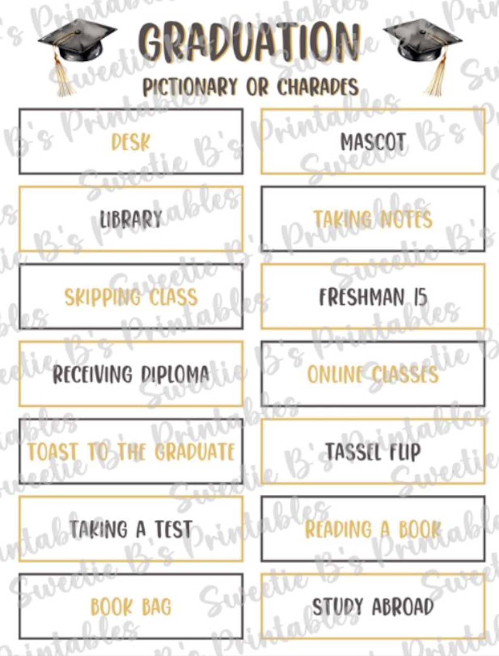 INSTANT DOWNLOAD Graduation Pictionary Game Printable - Graduation ...