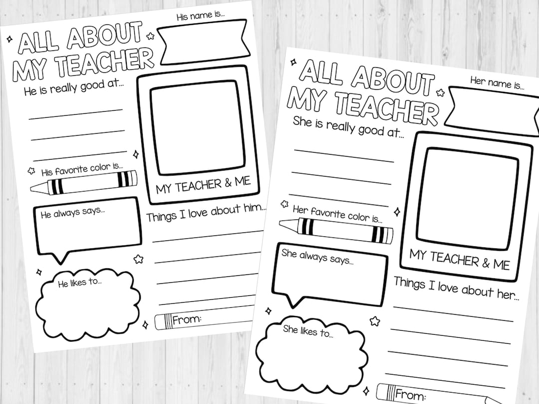 INSTANT DOWNLOAD - All About My Teacher Printable - Teacher ...