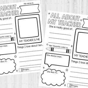 INSTANT DOWNLOAD - All About My Teacher Printable - Teacher ...