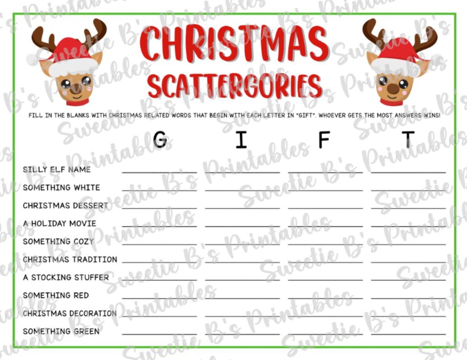 INSTANT DOWNLOAD Christmas Scattergories Printable Game - Christmas ...