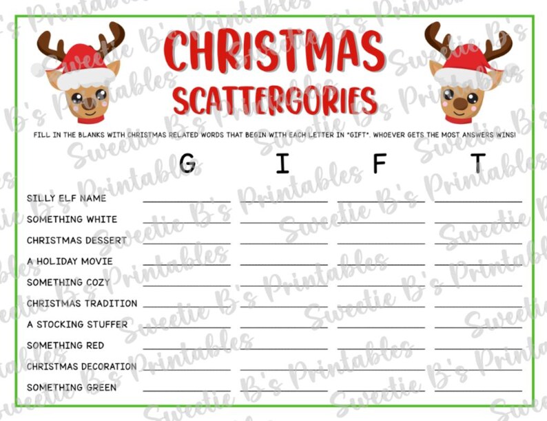 INSTANT DOWNLOAD Christmas Scattergories Printable Game - Christmas ...