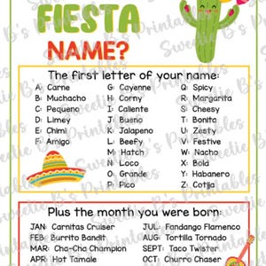 INSTANT DOWNLOAD What's Your Fiesta Name Printable - Cinco De Mayo ...