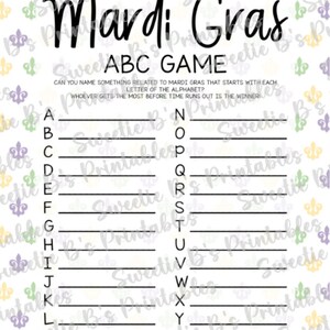 INSTANT DOWNLOAD Mardi Gras ABC Game Printable Mardi Gras Game ...
