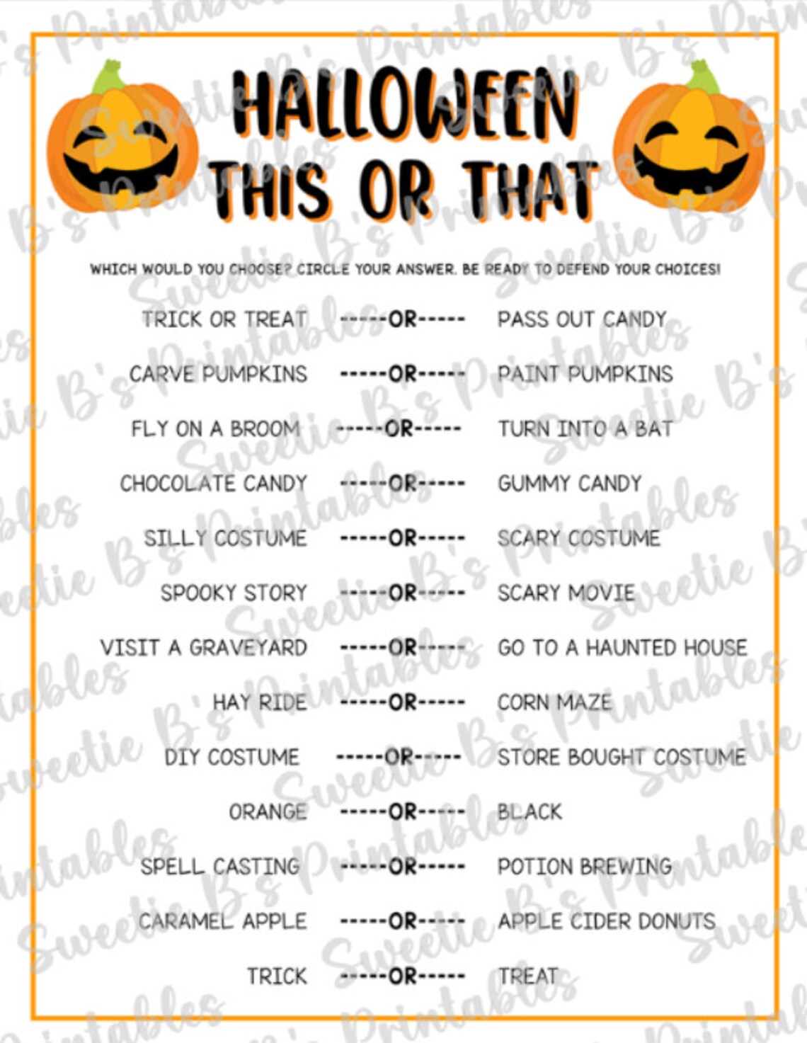 INSTANT DOWNLOAD Halloween This or That Game Printable - Autumn Game ...