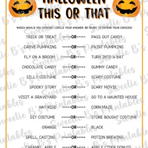 INSTANT DOWNLOAD Halloween This or That Game Printable - Autumn Game ...