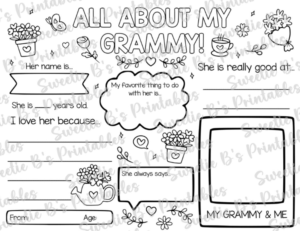 INSTANT DOWNLOAD - All About My Grammy Printable - Grandparent's Day ...
