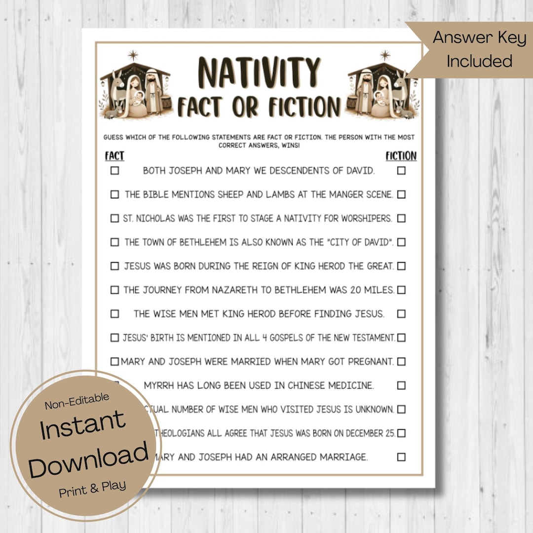 INSTANT DOWNLOAD Christmas Bible Fact or Fiction Game Printable ...