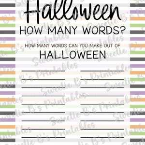 INSTANT DOWNLOAD Halloween How Many Words Game Printable - Halloween ...