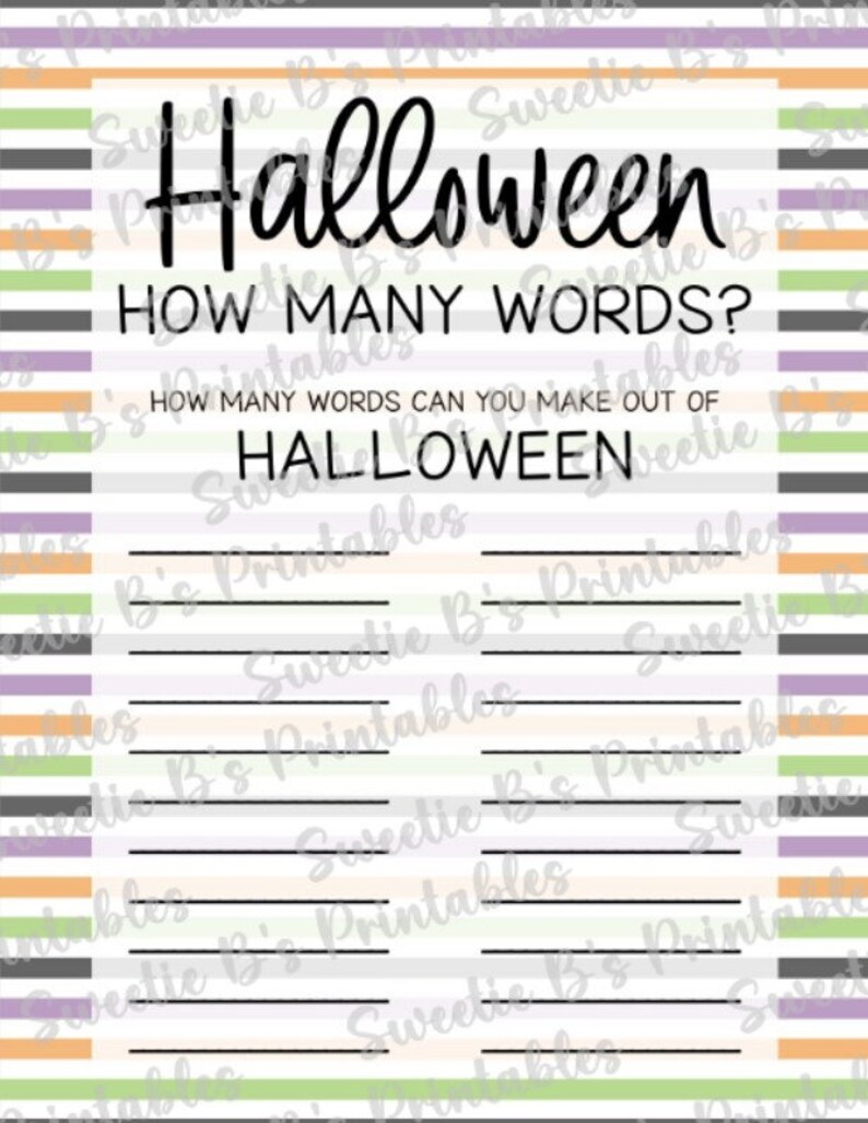 INSTANT DOWNLOAD Halloween How Many Words Game Printable - Halloween ...