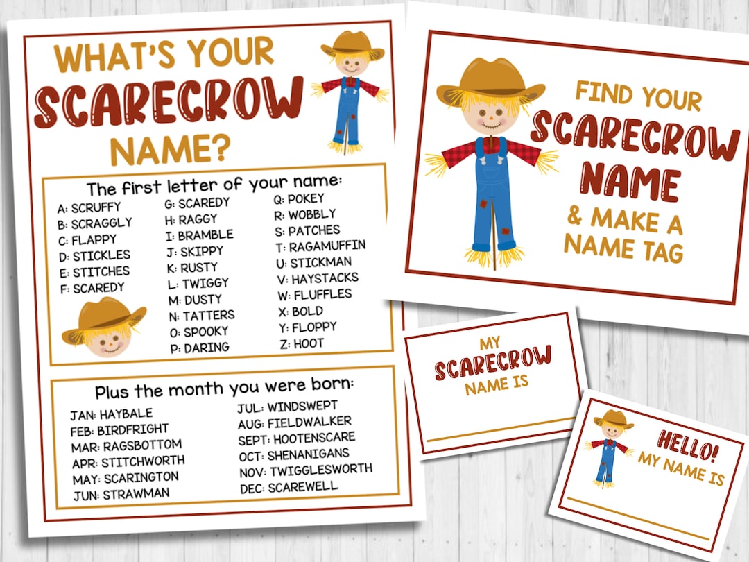 INSTANT DOWNLOAD What's Your Scarecrow Name Printable - Autumn Party ...