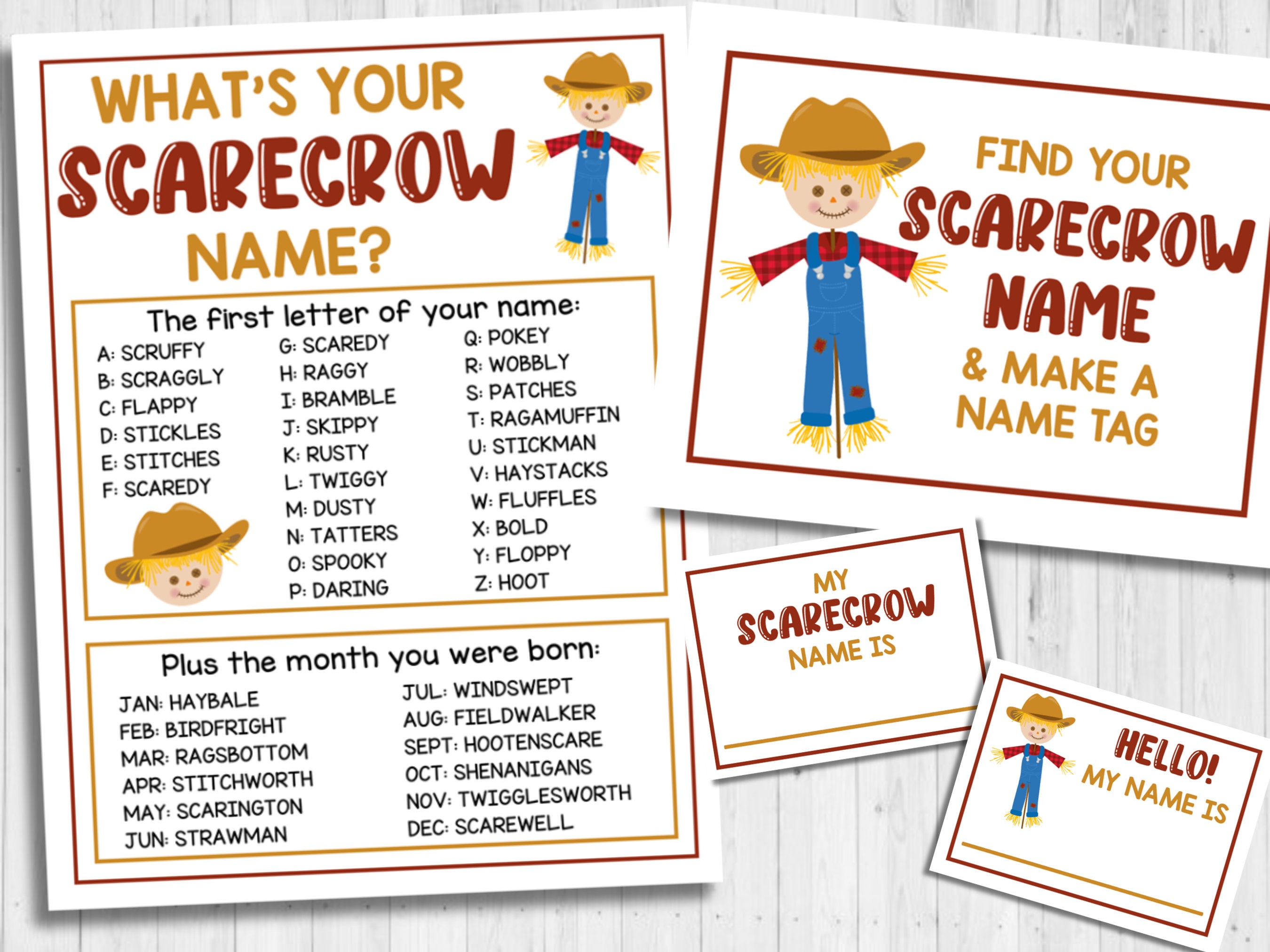 INSTANT DOWNLOAD What's Your Scarecrow Name Printable - Autumn Party ...