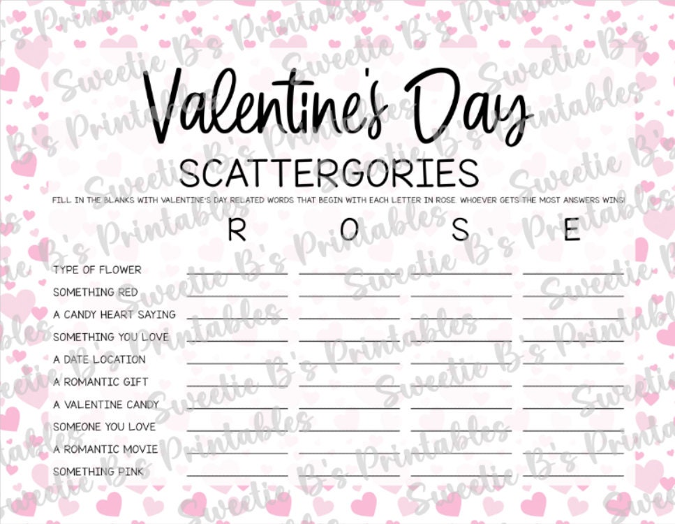 INSTANT DOWNLOAD Valentine's Day Scattergories Printable Game Bundle ...