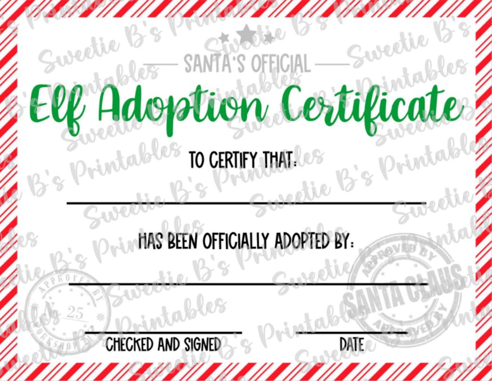 INSTANT DOWNLOAD Elf Adoption Certificate Printable - Christmas Elf ...