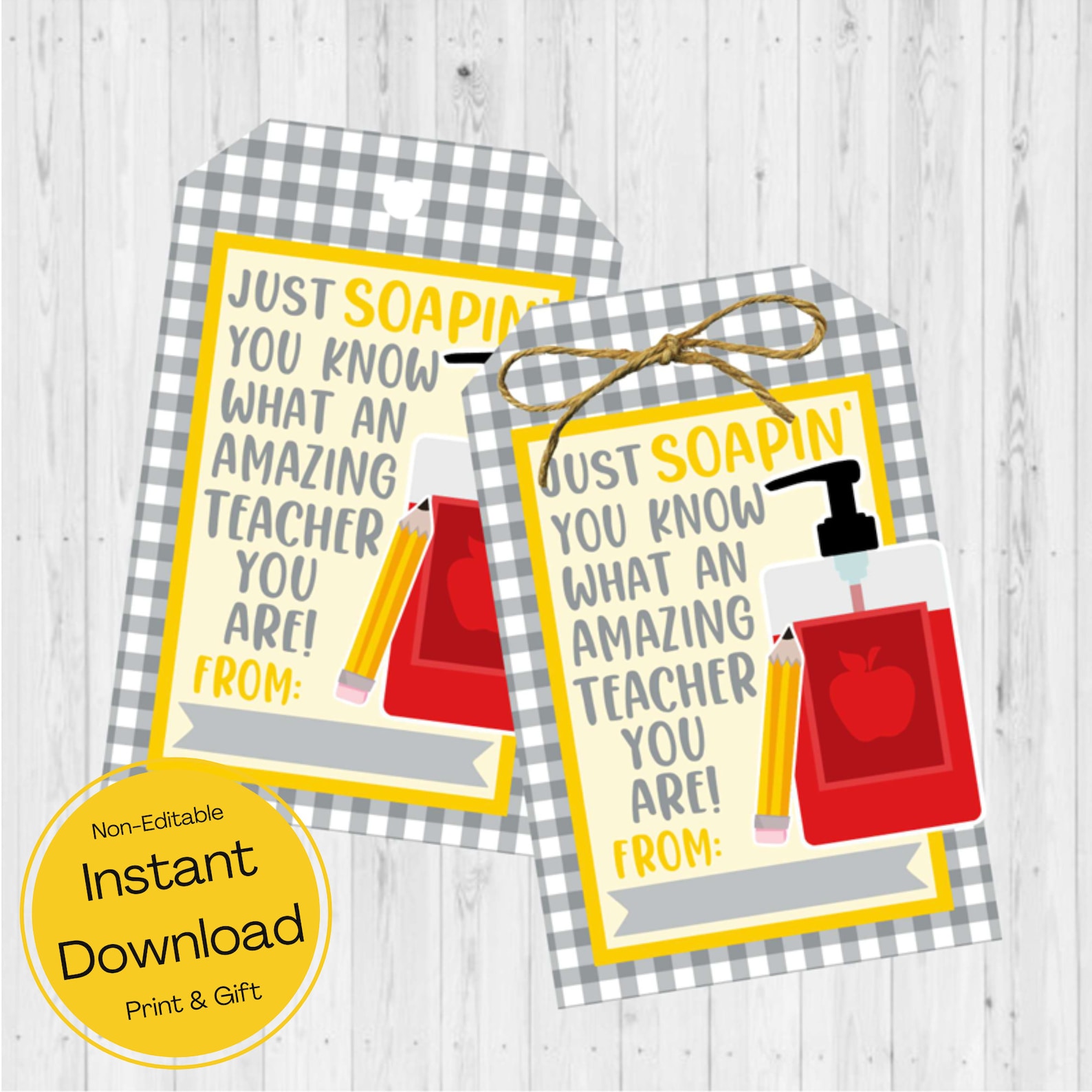 INSTANT DOWNLOAD Teacher Appreciation Gift Tag Teacher Gift Hand Soap ...