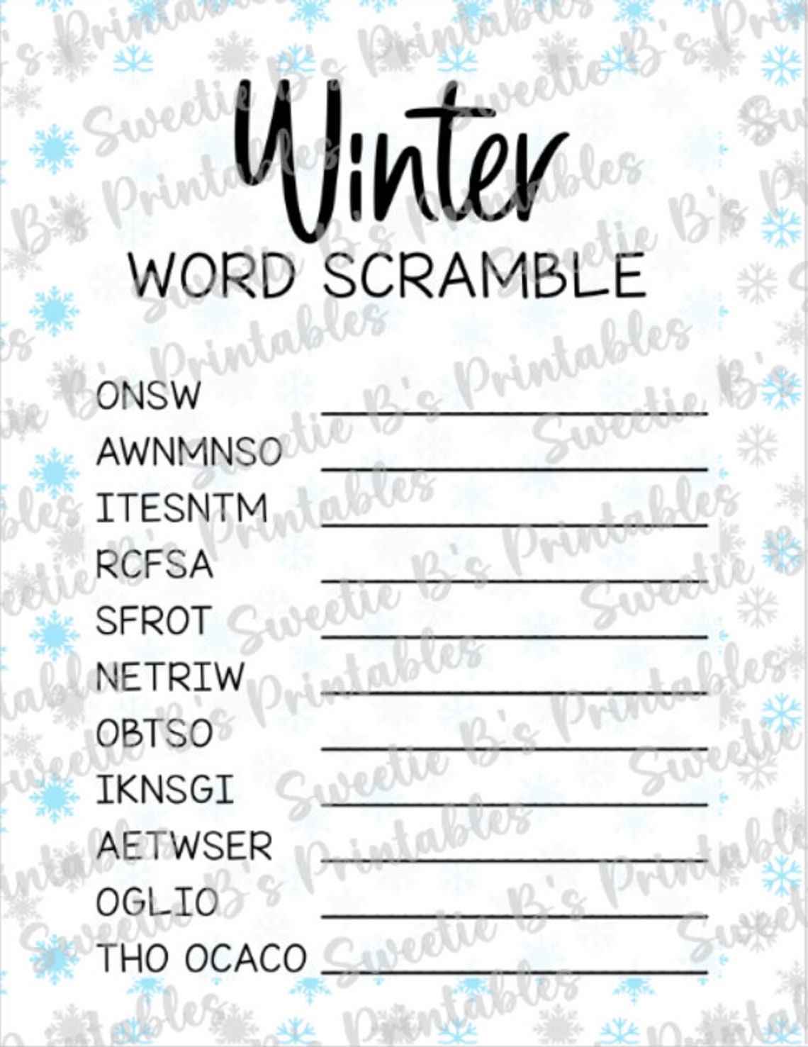 INSTANT DOWNLOAD Winter Word Scramble Game Printable - Winter Game ...