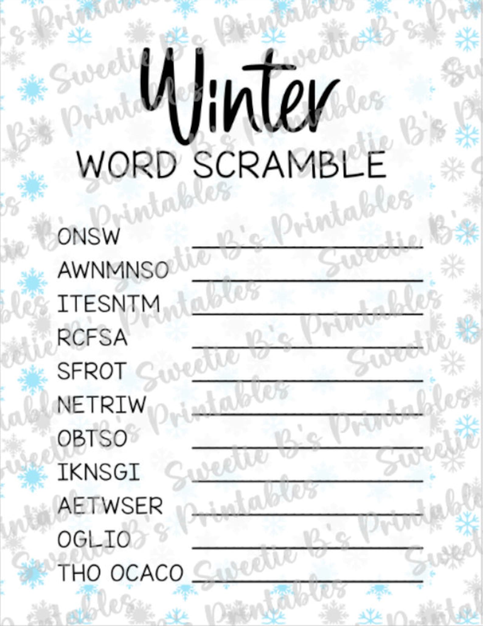 INSTANT DOWNLOAD Winter Word Scramble Game Printable - Winter Game ...