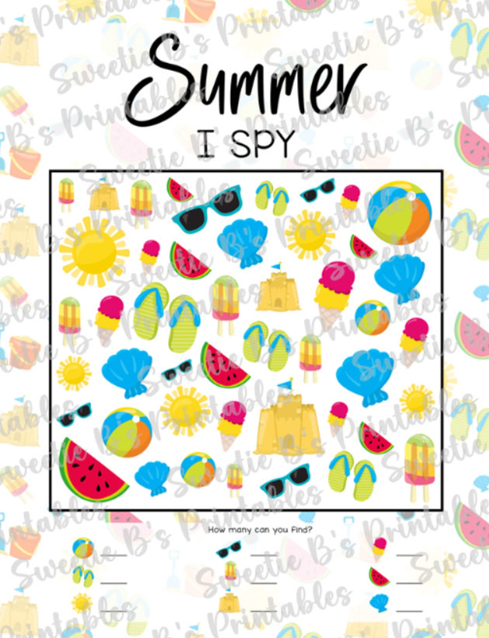 INSTANT DOWNLOAD Summer I Spy Printable - Summer Game Printable ...