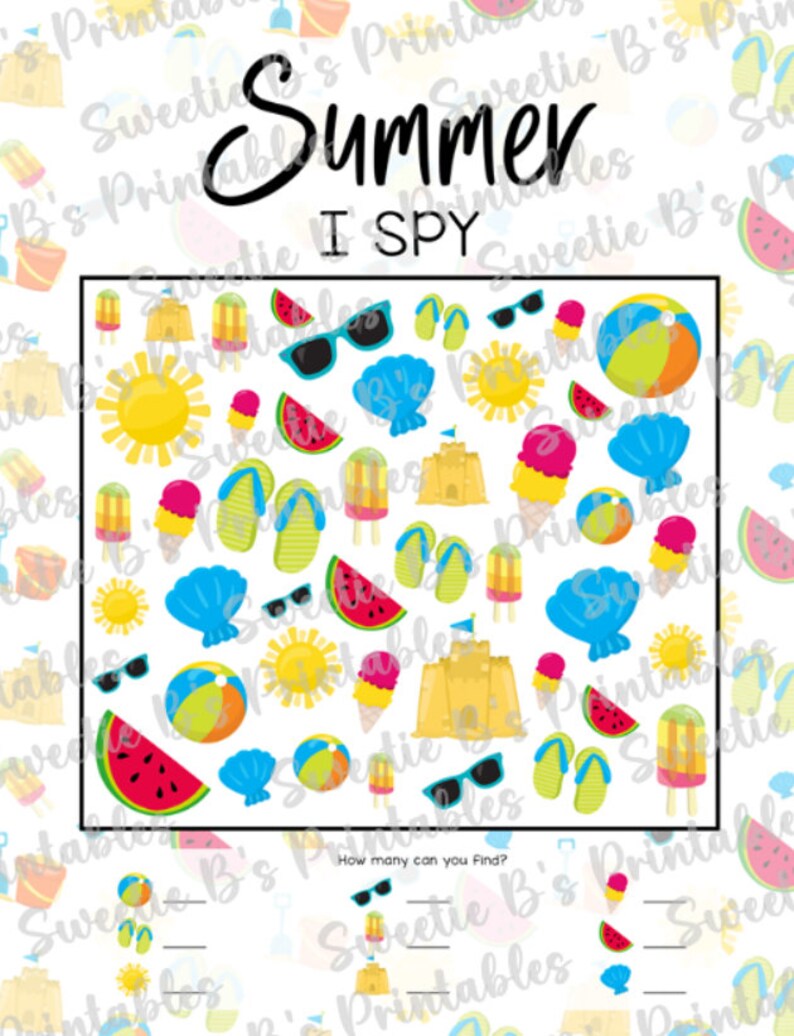 INSTANT DOWNLOAD Summer I Spy Printable Summer Game Printable Summer I ...
