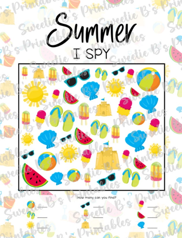 INSTANT DOWNLOAD Summer I Spy Printable Summer Game Printable Summer I ...