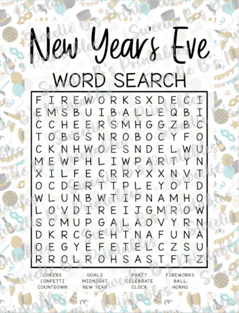 INSTANT DOWNLOAD New Year's Eve Word Search Printable NYE Game ...