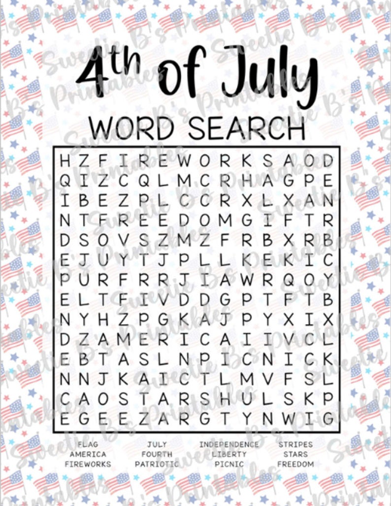 INSTANT DOWNLOAD 4th of July Word Search Printable - 4th of July Game ...