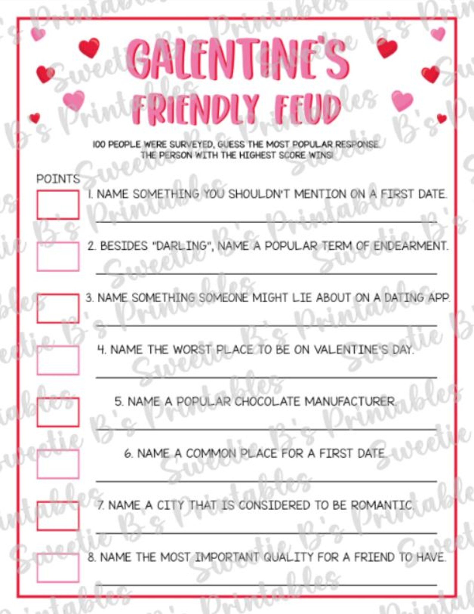 INSTANT DOWNLOAD Galentine's Friendly Feud Game Printable - Valentine ...