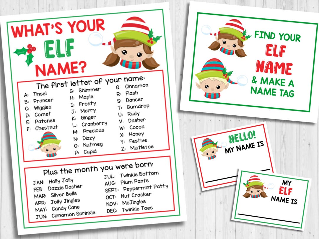 INSTANT DOWNLOAD What's Your Elf Name Printable - Holiday Party Game ...