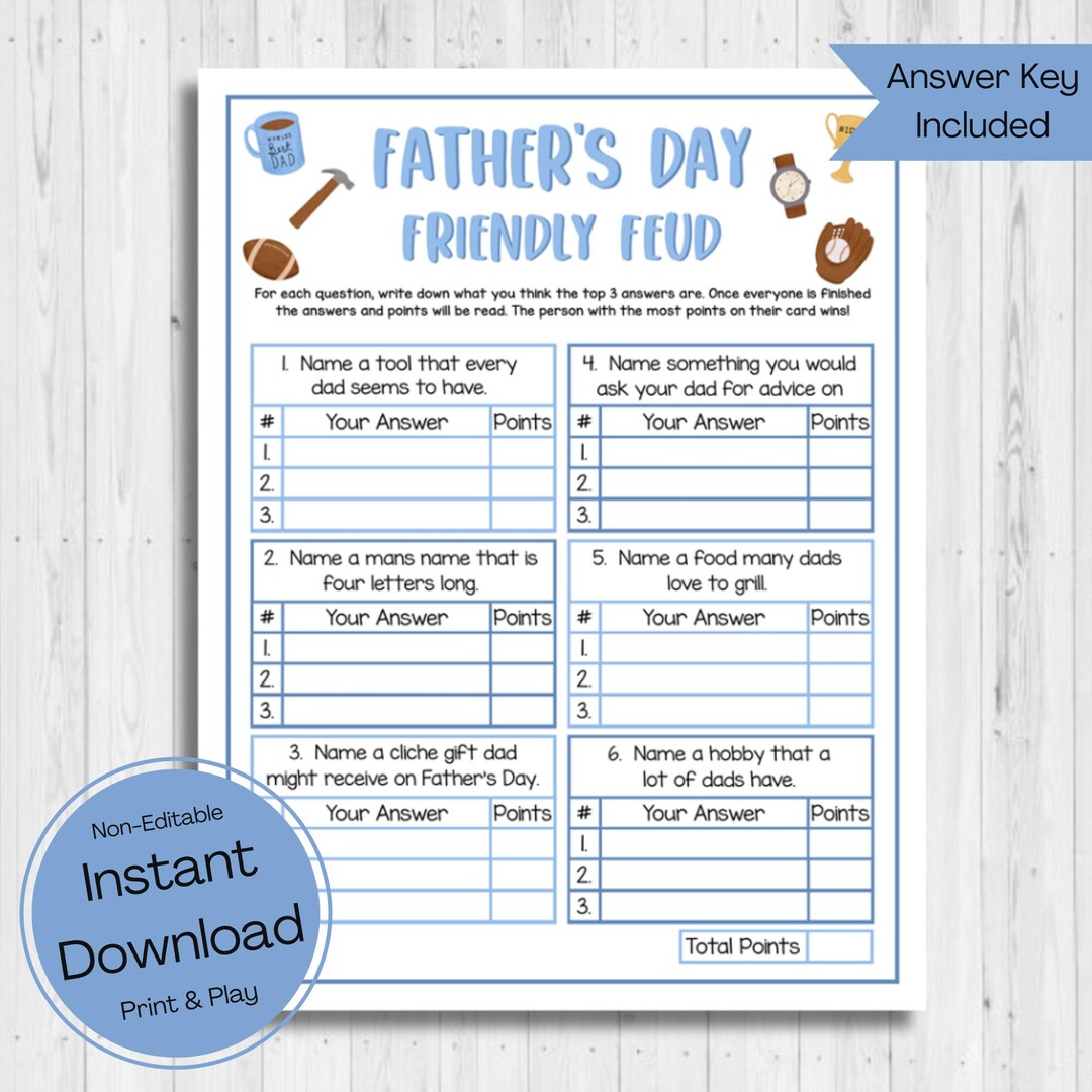 INSTANT DOWNLOAD Father's Day Friendly Feud Game Printable - Father's ...