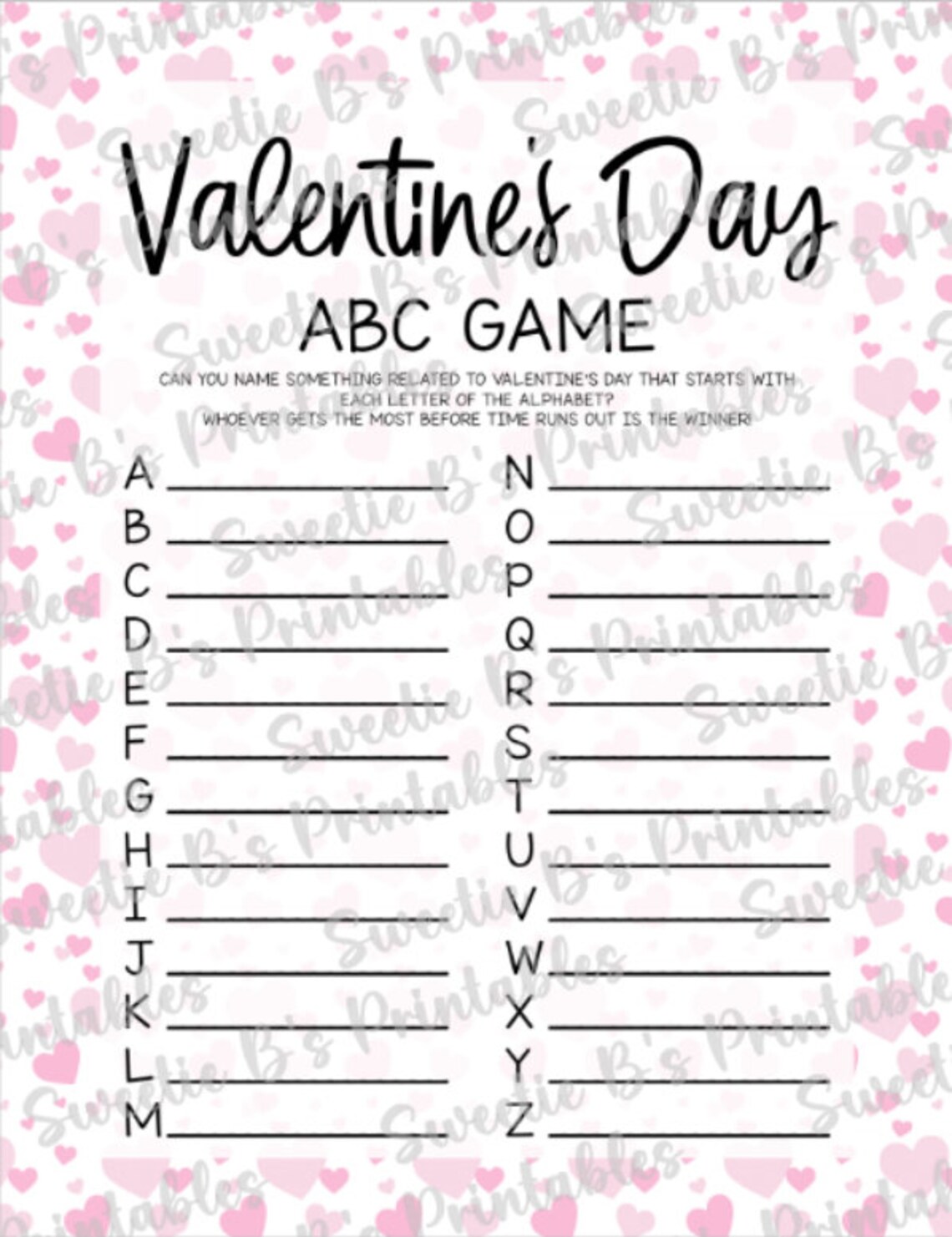 INSTANT DOWNLOAD Valentine's Day ABC Game Printable - Valentine's Day ...
