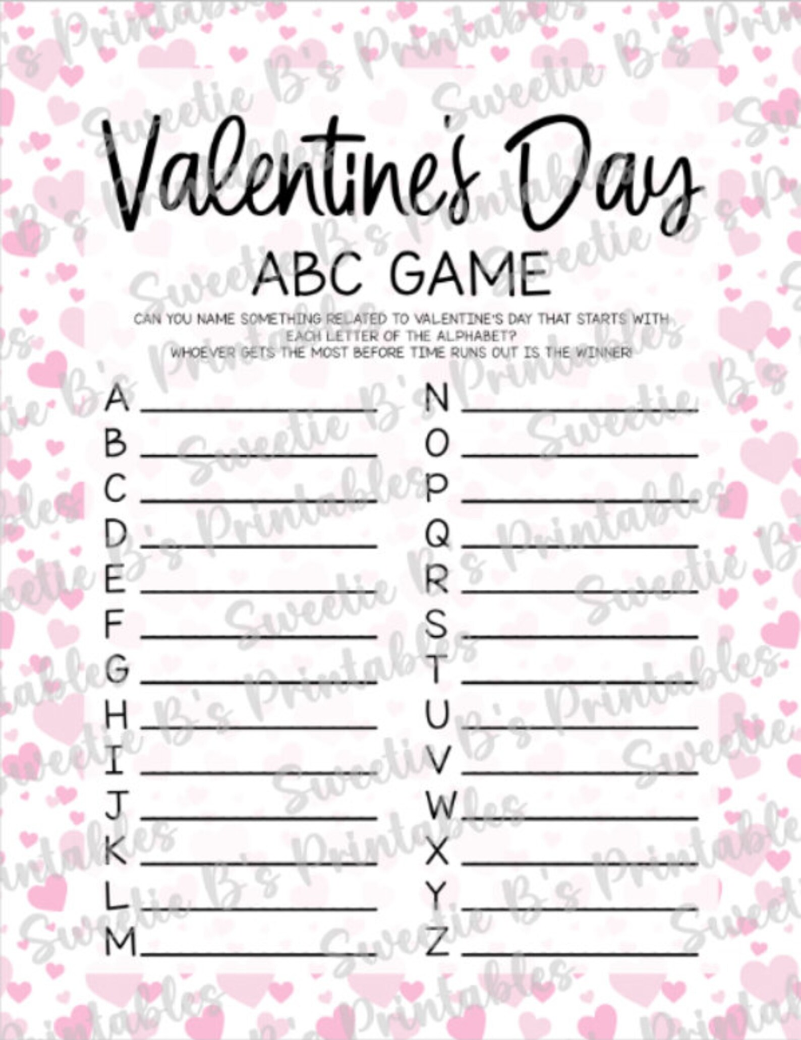 INSTANT DOWNLOAD Valentine's Day ABC Game Printable - Valentine's Day ...