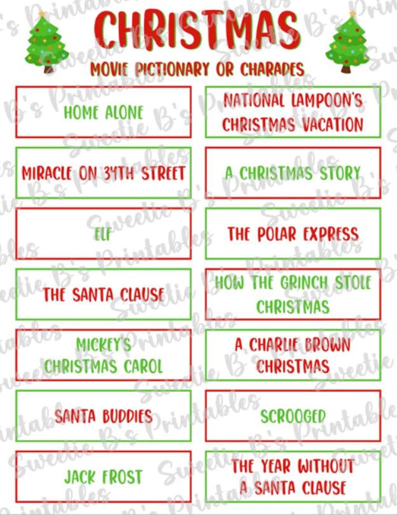 INSTANT DOWNLOAD Christmas Movie Pictionary or Charades Printable ...