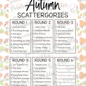 INSTANT DOWNLOAD Autumn Scattergories Printable Game - Autumn Game ...