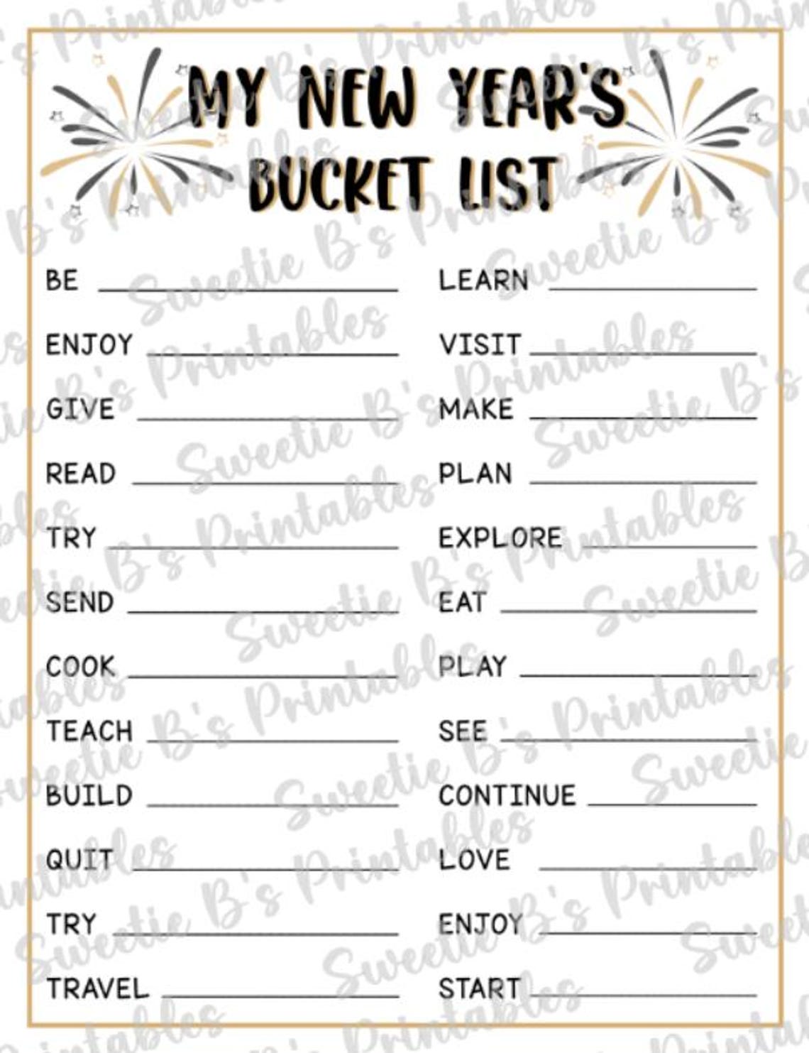 INSTANT DOWNLOAD New Year Bucket List Printable - New Year's Eve Game ...