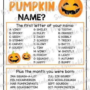 INSTANT DOWNLOAD What's Your Pumpkin Name Printable - Autumn Party Game ...