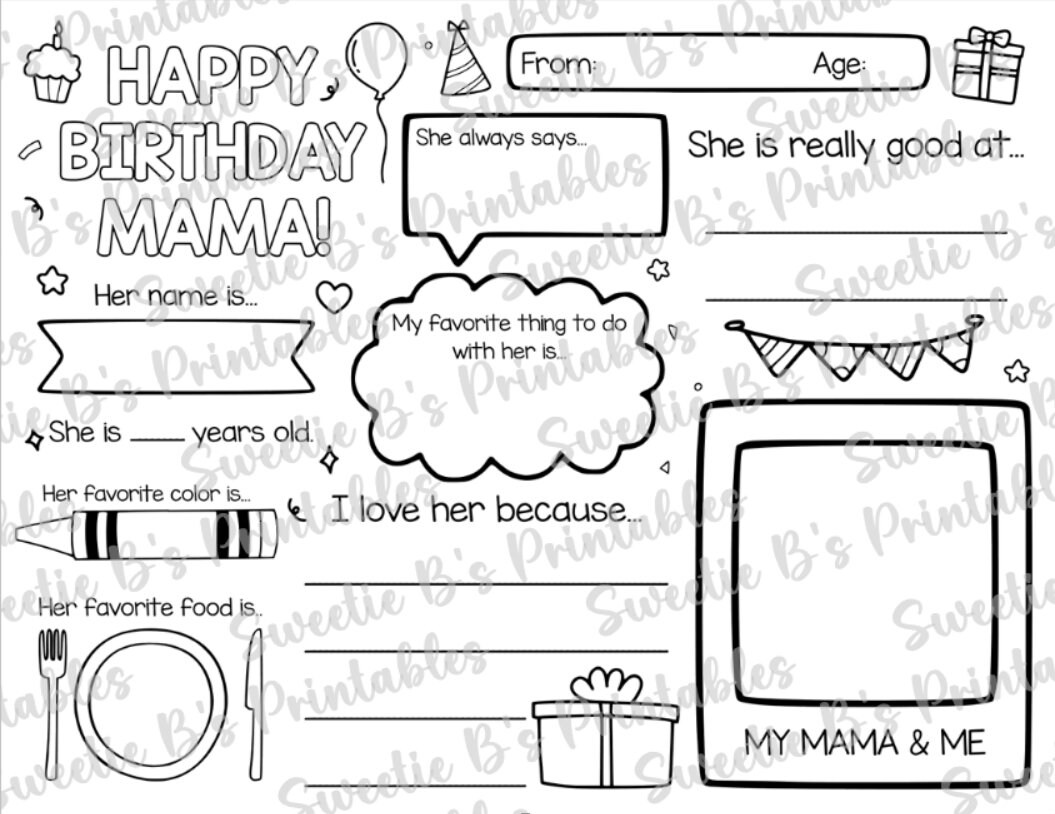 INSTANT DOWNLOAD - Happy Birthday Mama Coloring Page - Happy Birthday ...