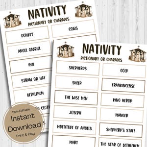 INSTANT DOWNLOAD Nativity Pictionary or Charades Printable - Holiday ...