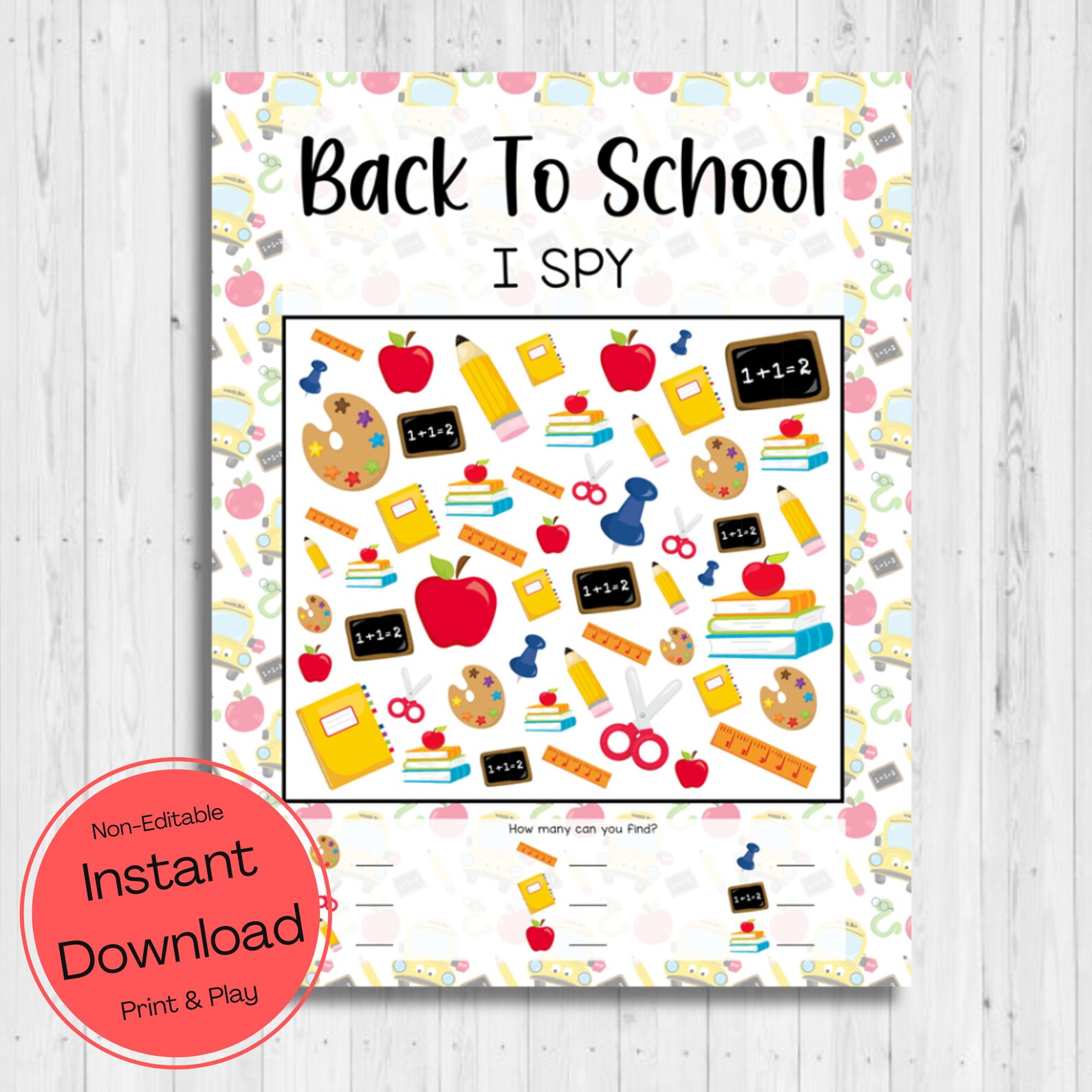 INSTANT DOWNLOAD Back to School I Spy Printable Back to School Game ...