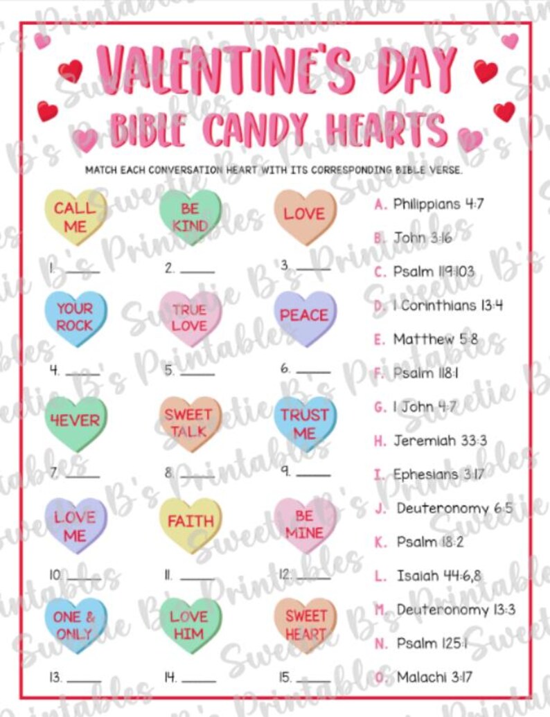 INSTANT DOWNLOAD Valentine's Day Candy Heart Bible Verse Trivia Game ...