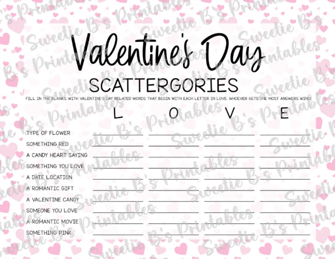 INSTANT DOWNLOAD Valentine's Day Scattergories Printable Game Bundle ...