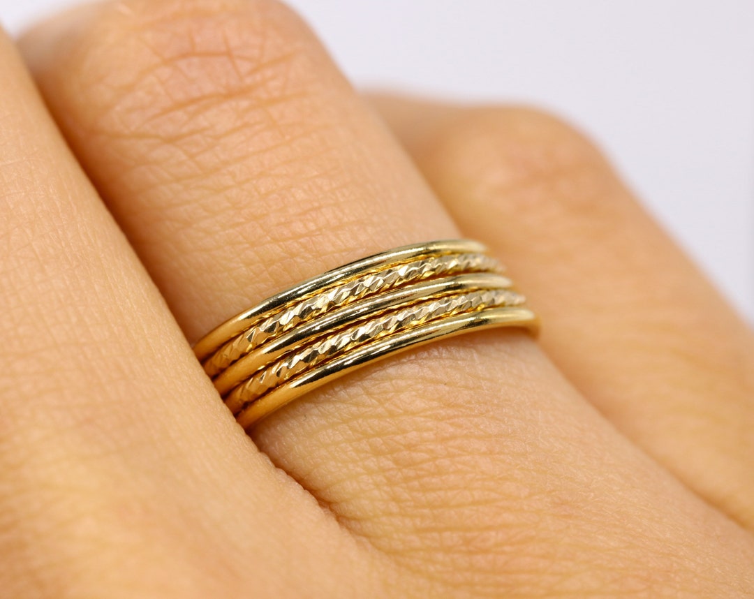 5 Rings Set, Stacking Gold Rings, 14k Gold Rings, Knuckle Rings, Womens ...