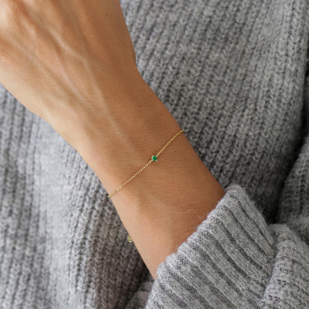 Emerald Bracelet, Minimalist Bracelet, Delicate Bracelet, Gold Bracelet ...