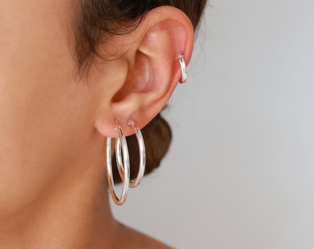 Big Silver Hoops, Sterling Silver, Huggies Earrings, Women Jewelry ...