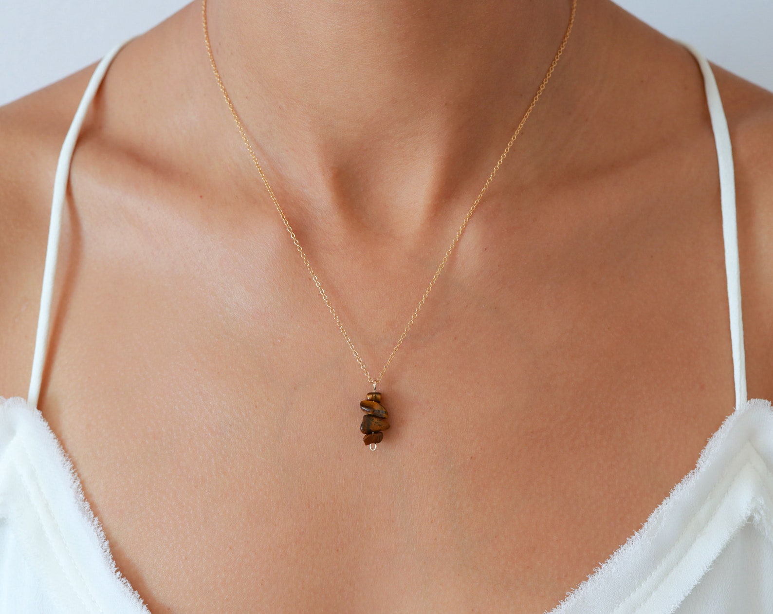 Tiger Eye Necklace Gold Filled Bar Necklace Tiger Eye - Etsy