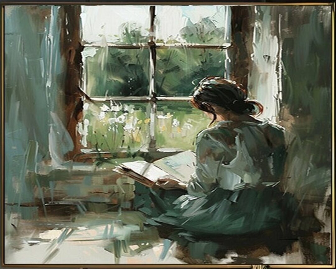 Antique Portrait Woman Reading Vintage Print Bedroom Wall Decor L ...