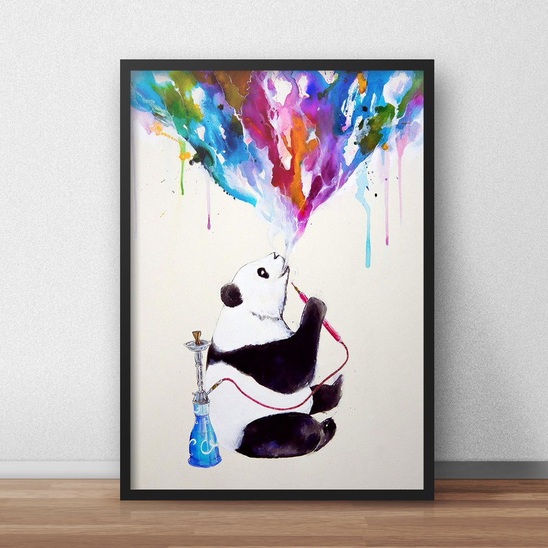 Panda Smoking Hookah, Psychedelic Watercolour Art Print, Modern Wall ...