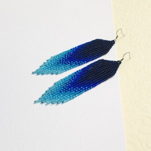 Blue Fringe Earrings, Boho Beaded Earrings for Women, Statement ...