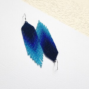 Blue Fringe Earrings, Boho Beaded Earrings for Women, Statement ...